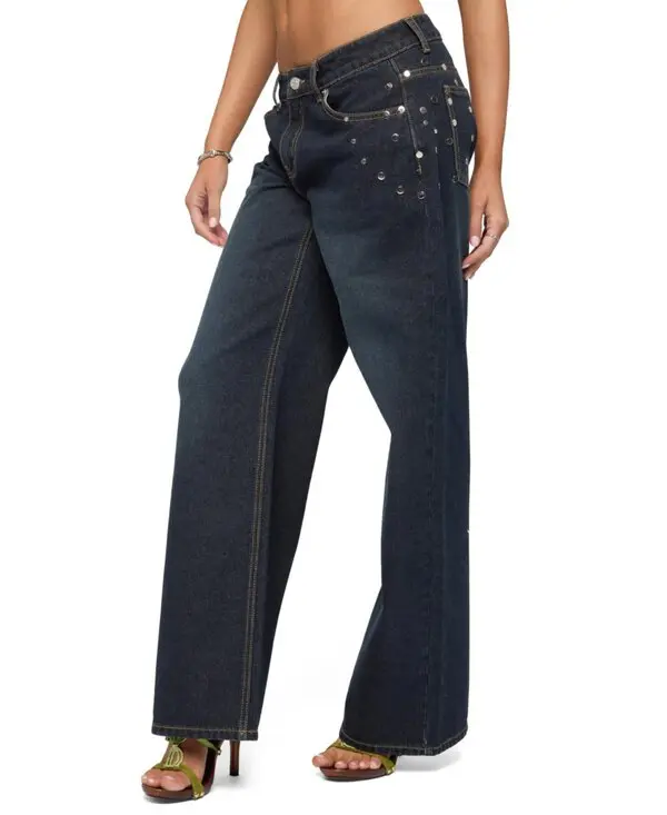 EDIKTED Spiral Studded Low Rise Baggy Jeans