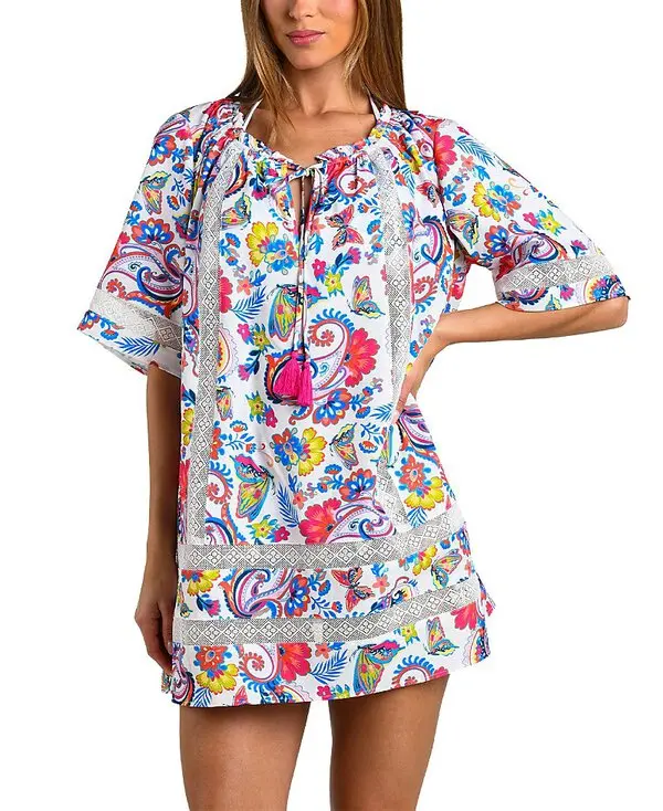 SUNSHINE 79 Butterfly Print Tunic With Lace Trim - Multi