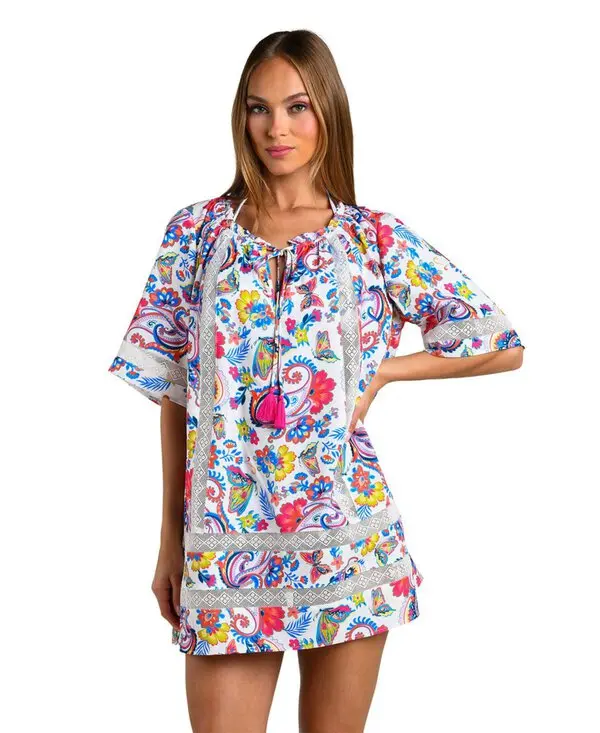 SUNSHINE 79 Butterfly Print Tunic With Lace Trim