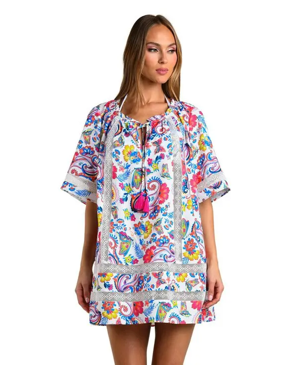 SUNSHINE 79 Butterfly Print Tunic With Lace Trim
