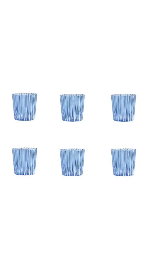 The Favorites Marina White Stripe Glass Tumbler Set Of 6 - Blue