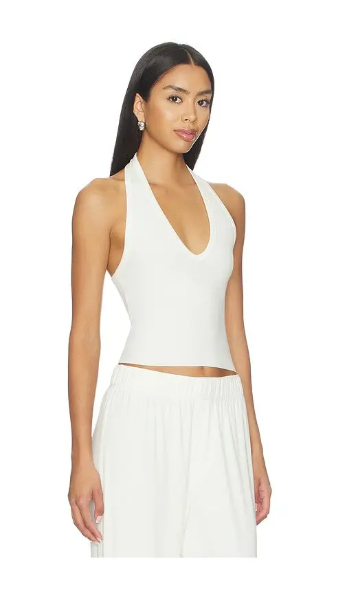 Eterne Cropped Halter Top In Ribbed Knit - Cream