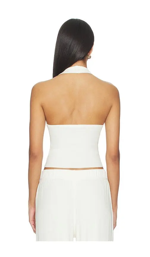 Eterne Cropped Halter Top In Ribbed Knit - Cream