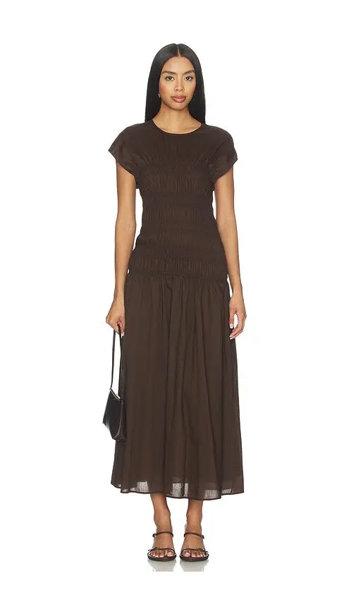 Closed Smocked Midi Dress With Button Closure