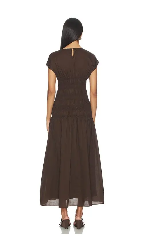 Closed Smocked Midi Dress With Button Closure
