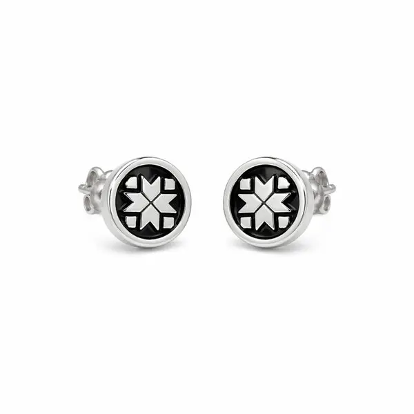 PEARL CODE North Star" Geometric Stud Earrings In Sterling Silver With Black Enamel - Black/silver