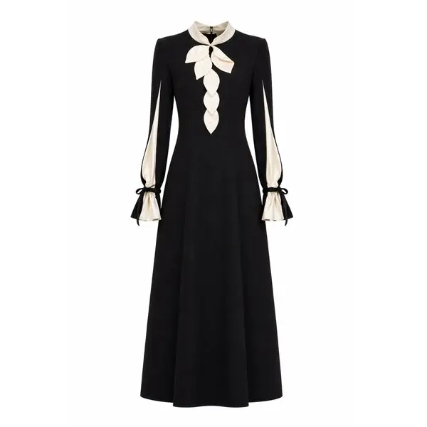 JULIA ALLERT Cocktail Ankle-length Dress With Ivory Satin Details - Black