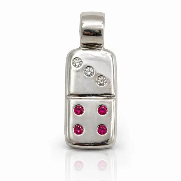 THE LILA LOBSTER Silver And Ruby Domino Charm - Silver/pink