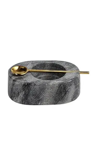 The Favorites Tuscan Marble Salt And Pepper Bowl With Gold Spoon - Gray