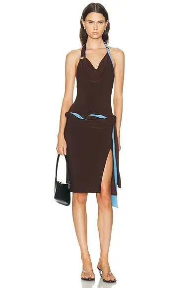 Coperni Bi Color Twisted Halterneck Dress - Brown