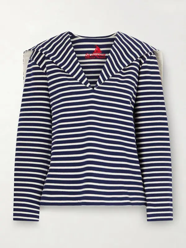 LES VACANCES D’IRINA Seaman Striped Cotton-jersey Blouse - Blue