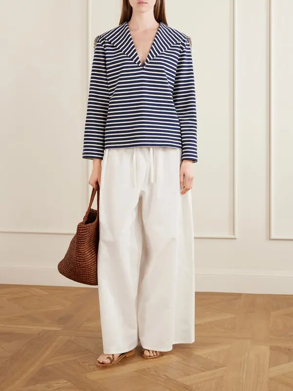 LES VACANCES D’IRINA Seaman Striped Cotton-jersey Blouse