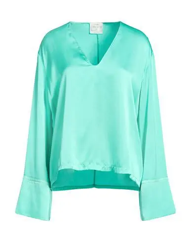 FORTE_FORTE Long Sleeve V-neck Silk Blend Top - Turquoise