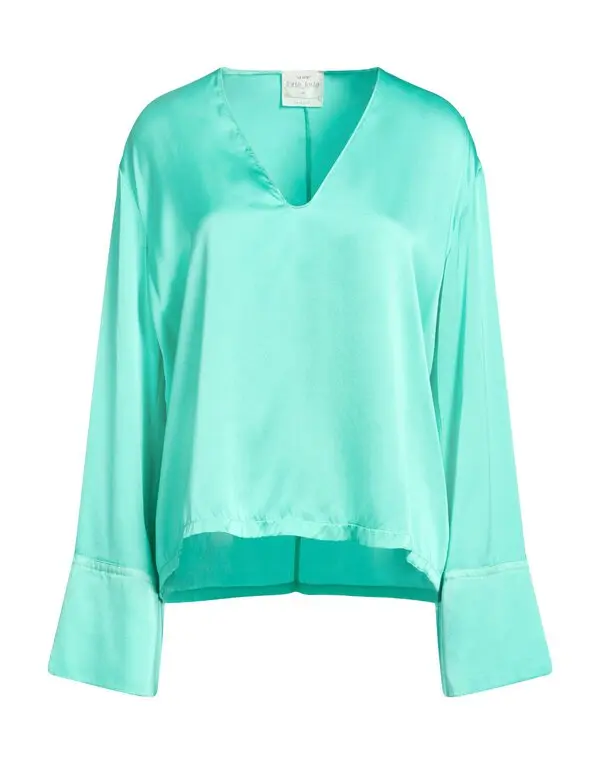FORTE_FORTE Long Sleeve V-neck Silk Blend Top