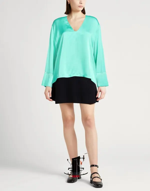 FORTE_FORTE Long Sleeve V-neck Silk Blend Top