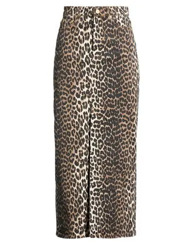 GANNI Leopard Print Denim Skirt - Beige