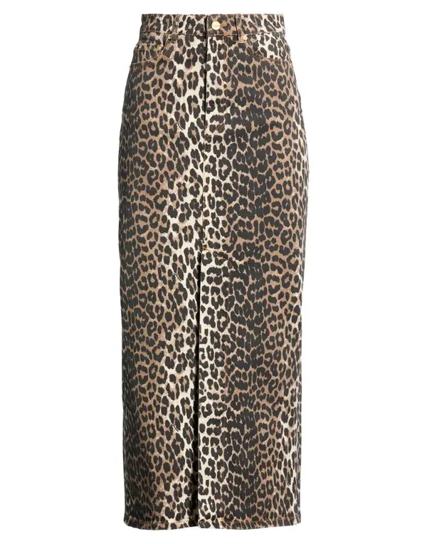GANNI Leopard Print Denim Skirt - Beige