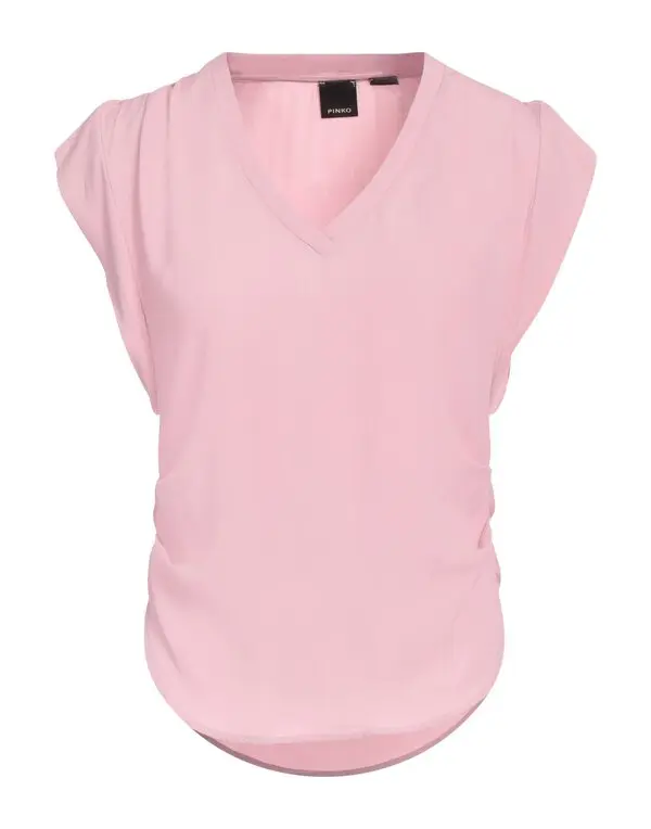 Pinko Acetate And Silk V-neck Top With Gathered Detailing - Pink