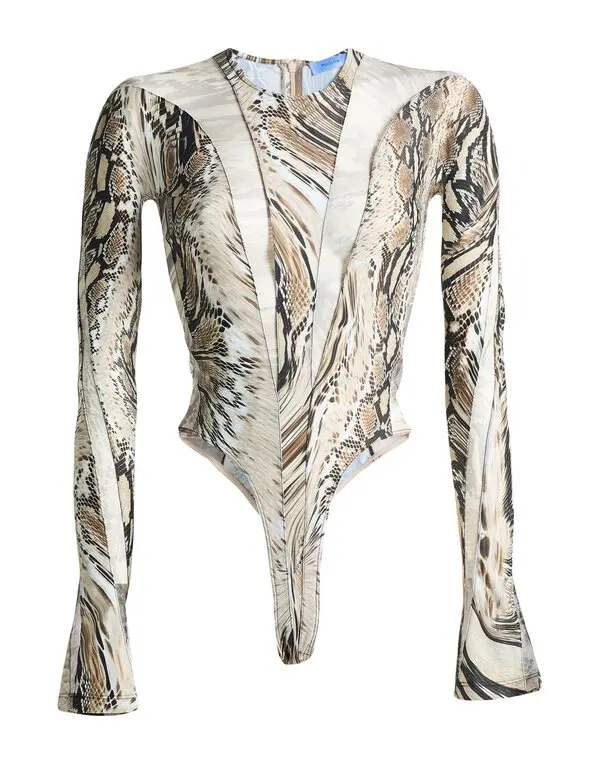 MUGLER Snakeskin Print Long Sleeve Bodysuit