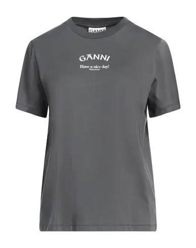 GANNI Cotton Jersey T-shirt With Logo Print - Grey