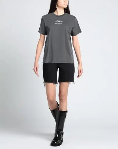 GANNI Cotton Jersey T-shirt With Logo Print - Grey