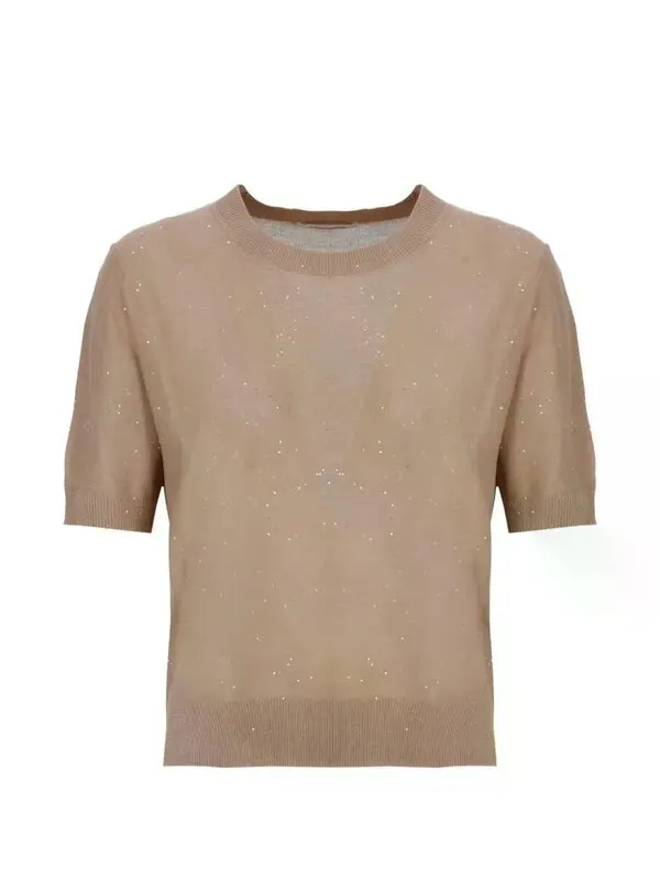 KANGRA Sequin Embellished Short-sleeve Sweater - Neutrals