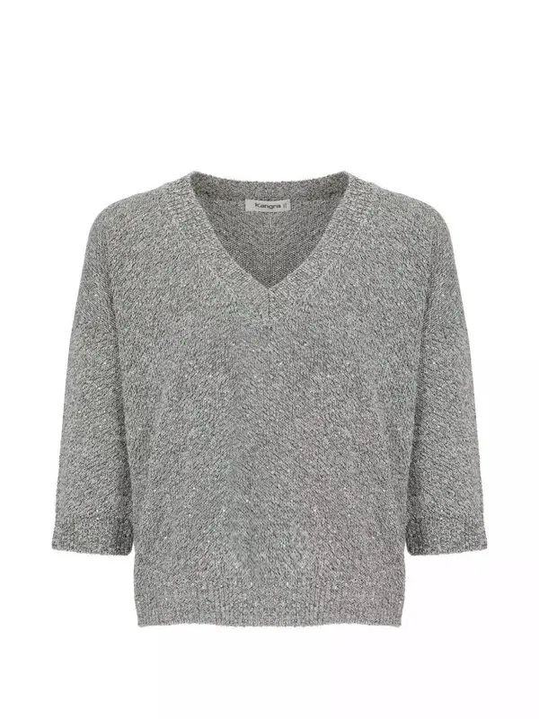 KANGRA V-neck Sequin Embellished Sweater - Grey