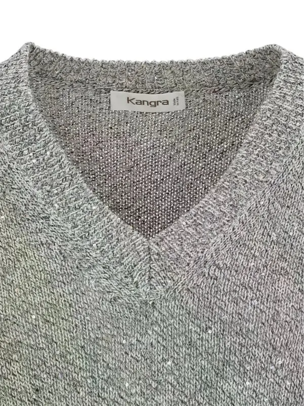 KANGRA V-neck Sequin Embellished Sweater - Grey