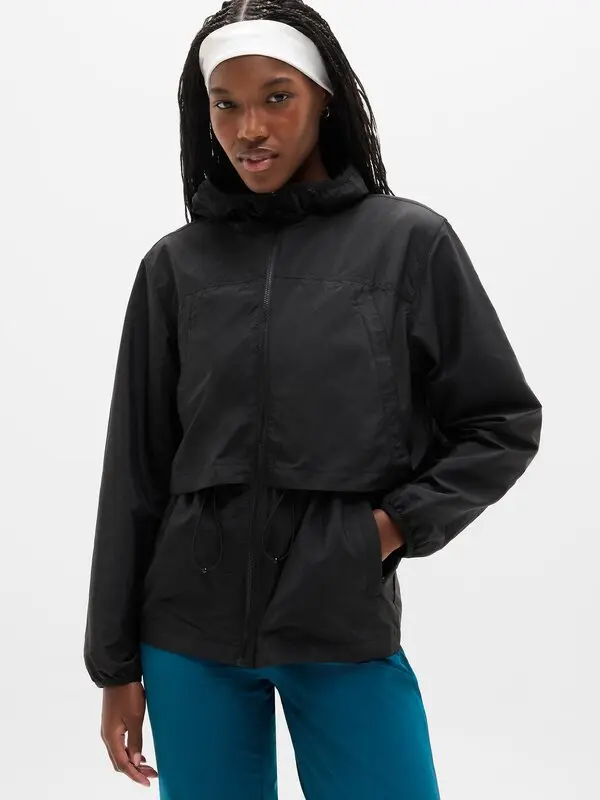 Athleta Valley Jacket Zip Up Hooded Lightweight Anorak - Black