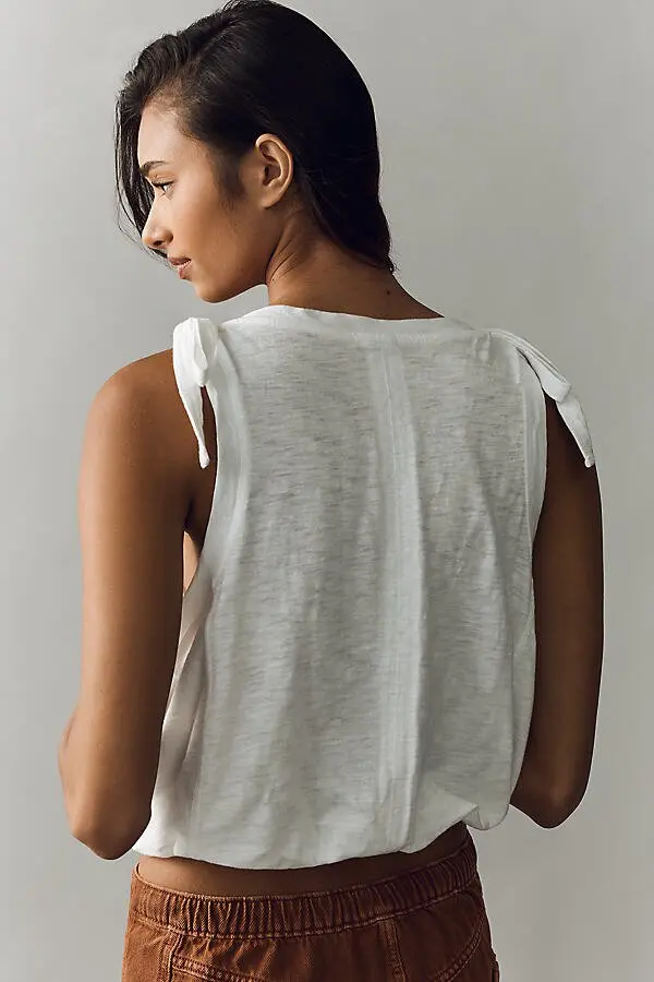 PILCRO Cotton Tie Shoulder Bubble Tee - White