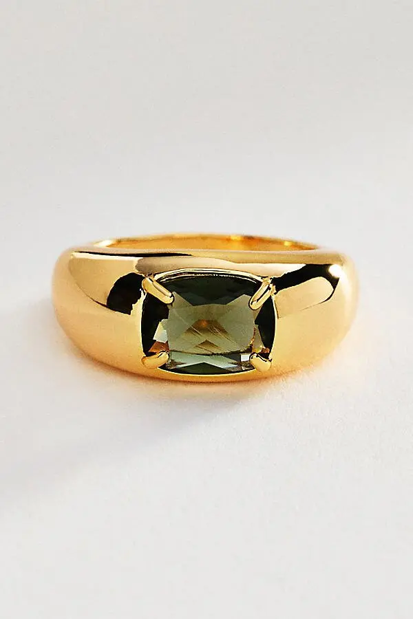Anthropologie Rectangular Stone Statement Ring - Green