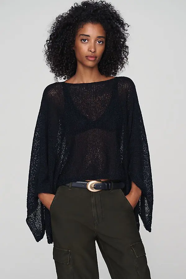 Anthropologie Gauze Knit Poncho - Black
