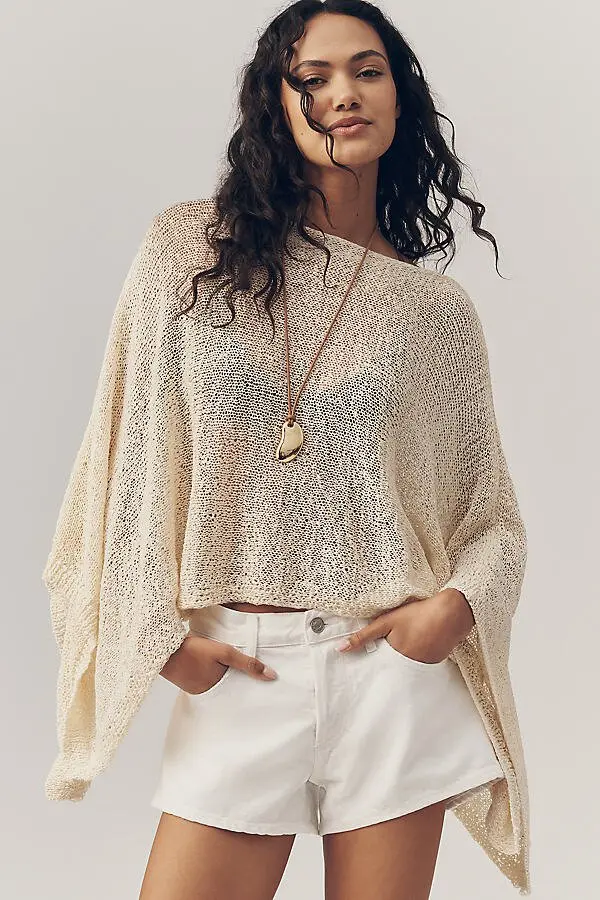 Anthropologie Gauze Knit Poncho - Cream