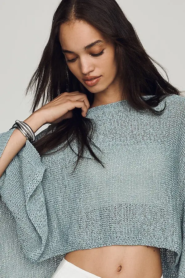 Anthropologie Gauze Knit Poncho - Light Blue
