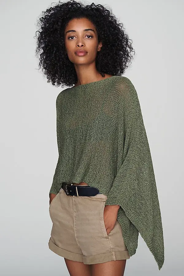 Anthropologie Gauze Knit Poncho - Olive
