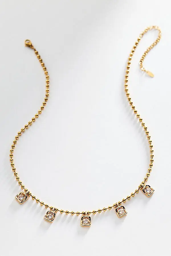 Anthropologie Staggered Bezel Gem Necklace - Clear