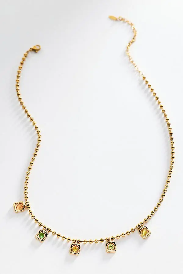 Anthropologie Staggered Bezel Gem Necklace - Lime