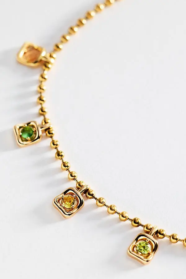 Anthropologie Staggered Bezel Gem Necklace
