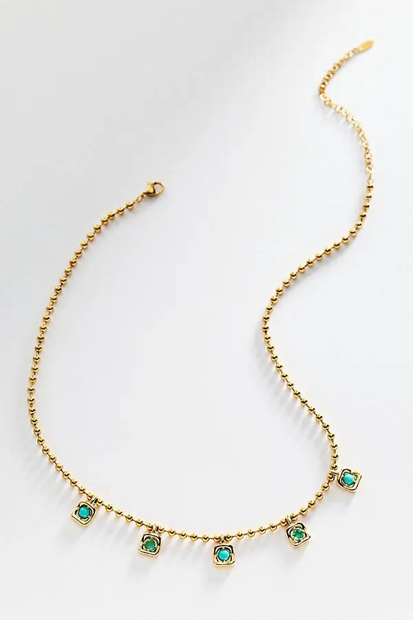 Anthropologie Staggered Bezel Gem Necklace - Turquoise