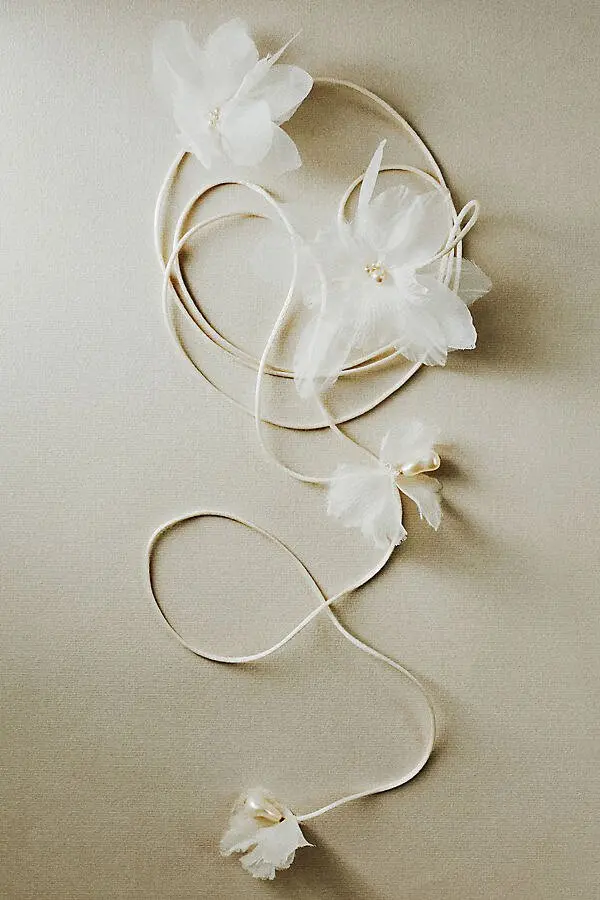 TWIGS & HONEY Silk Organza Magnolia Scarf Wrap - White