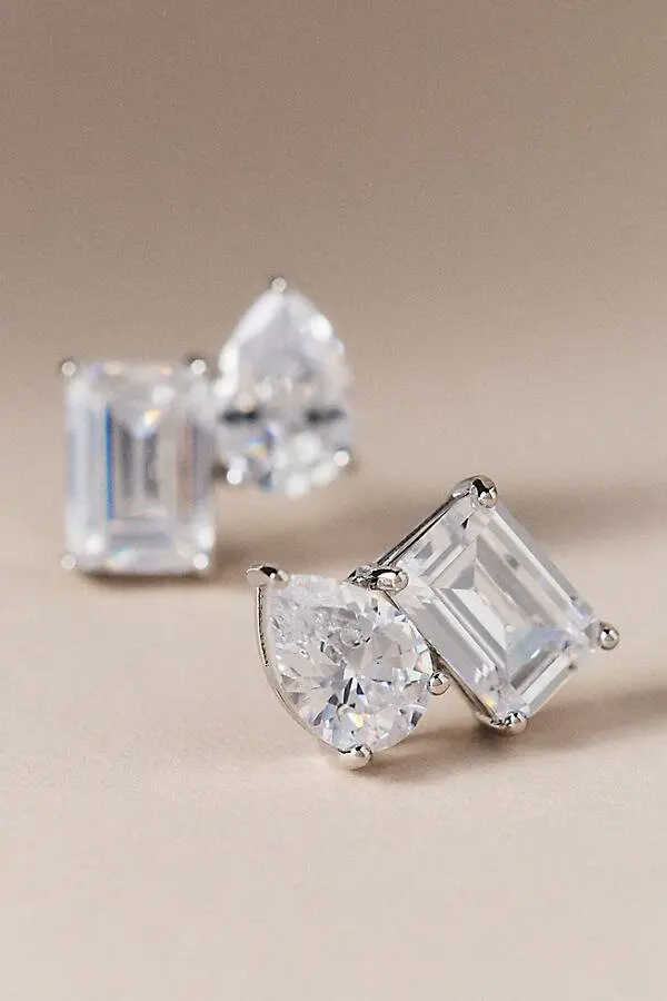 KENNETH JAY LANE Emerald & Pear Toi Et Moi Stud Earrings - Silver