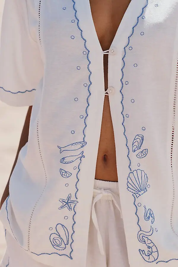 L*Space Embroidered Cotton Linen Blend Shirt