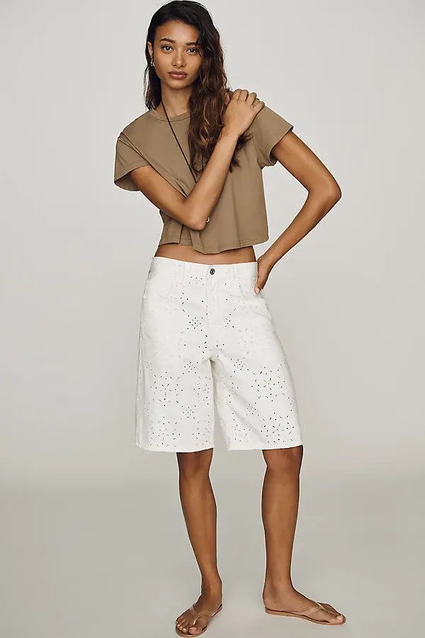 Citizens Of Humanity White Eyelet Denim Shorts - Blanc