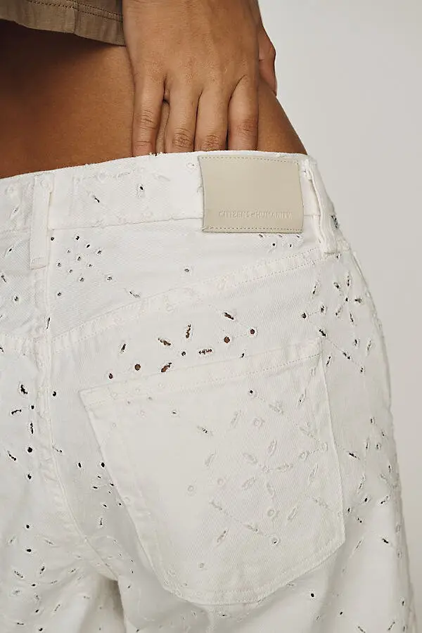 Citizens Of Humanity White Eyelet Denim Shorts - Blanc