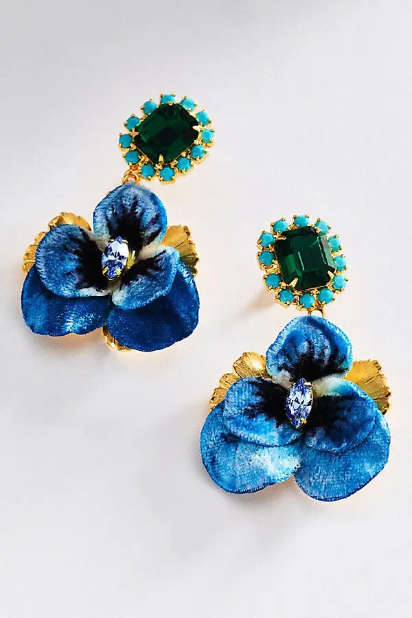 THE PINK REEF Pansy Drop Earrings - Blue