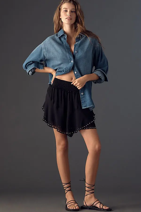Anthropologie Studded Chiffon Skort - Black