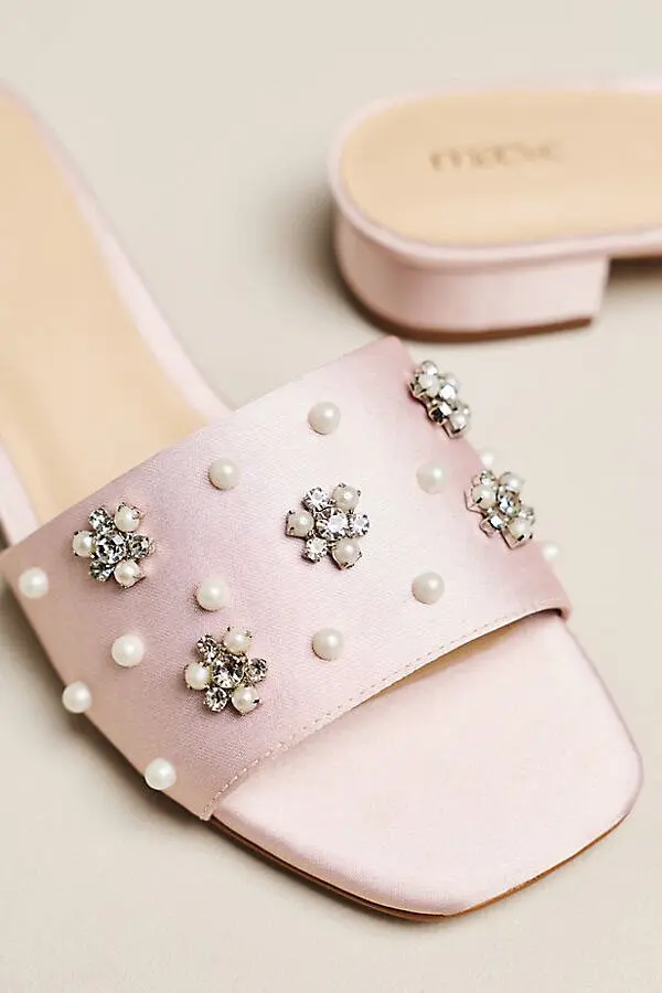 Maeve Embellished Satin Slide Sandals - Pink