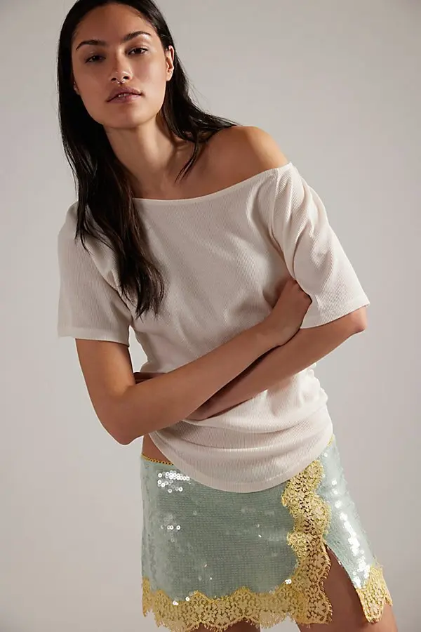 Retrofete Morgan Sequined Mini Skirt With Lace Trim - Yuzu Lace/mint