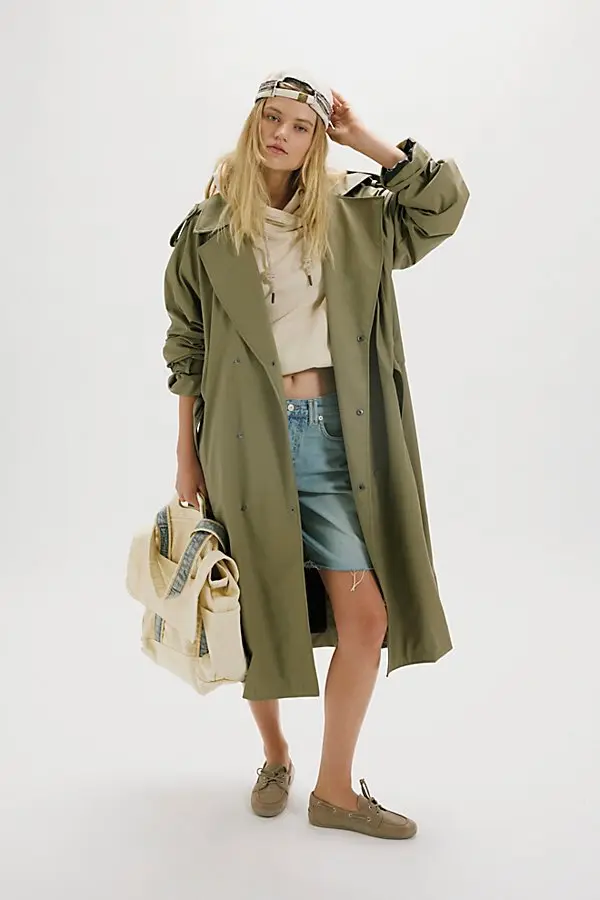 Rains Waterproof Trench Coat With Belted Waist And Epaulettes