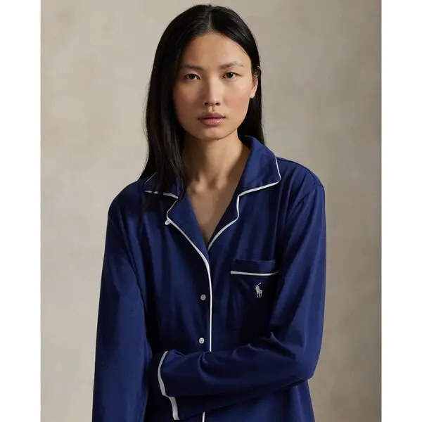 Ralph Lauren Long-sleeve Jersey Pajama Set - Navy